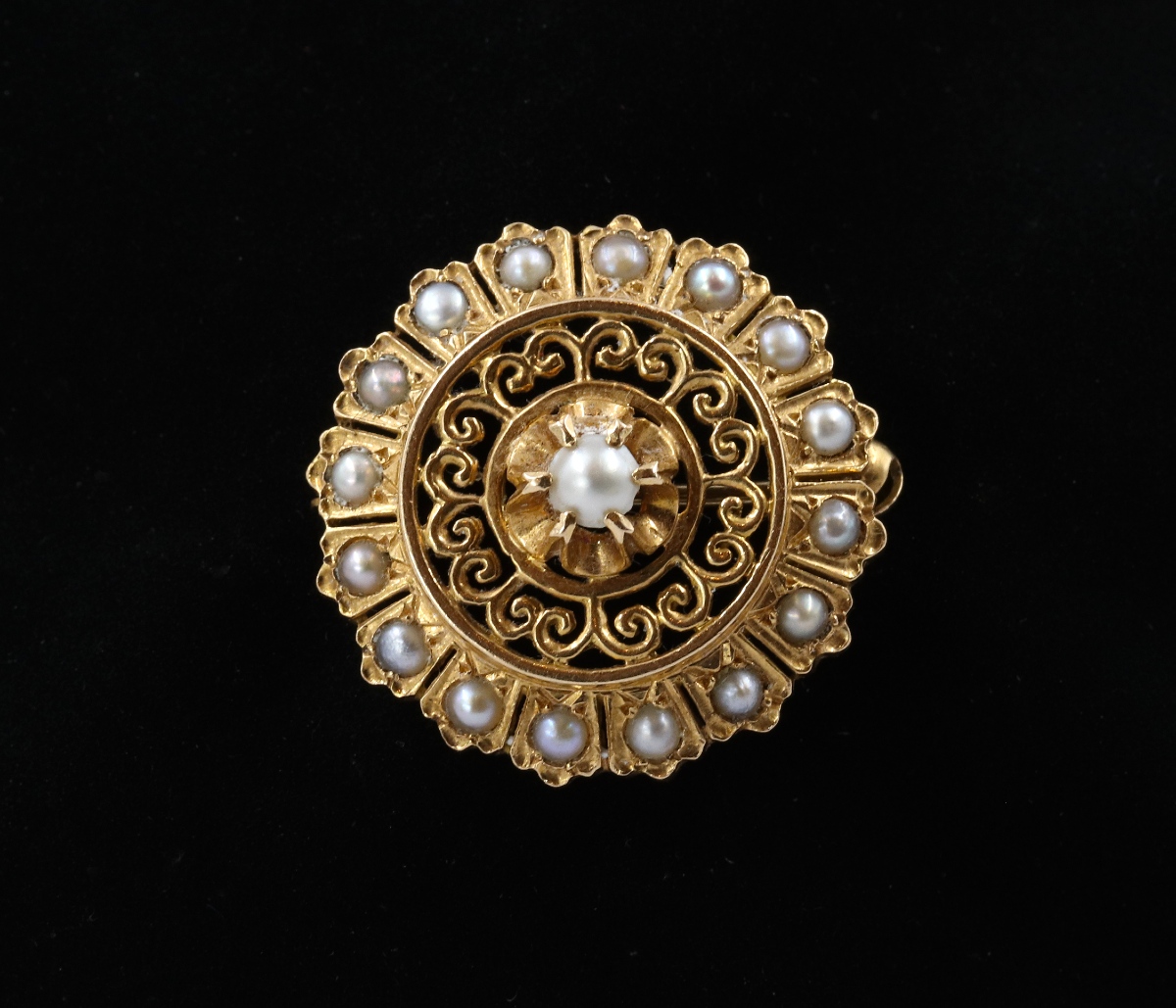 Broche ronde or et perles fines - Antikhor