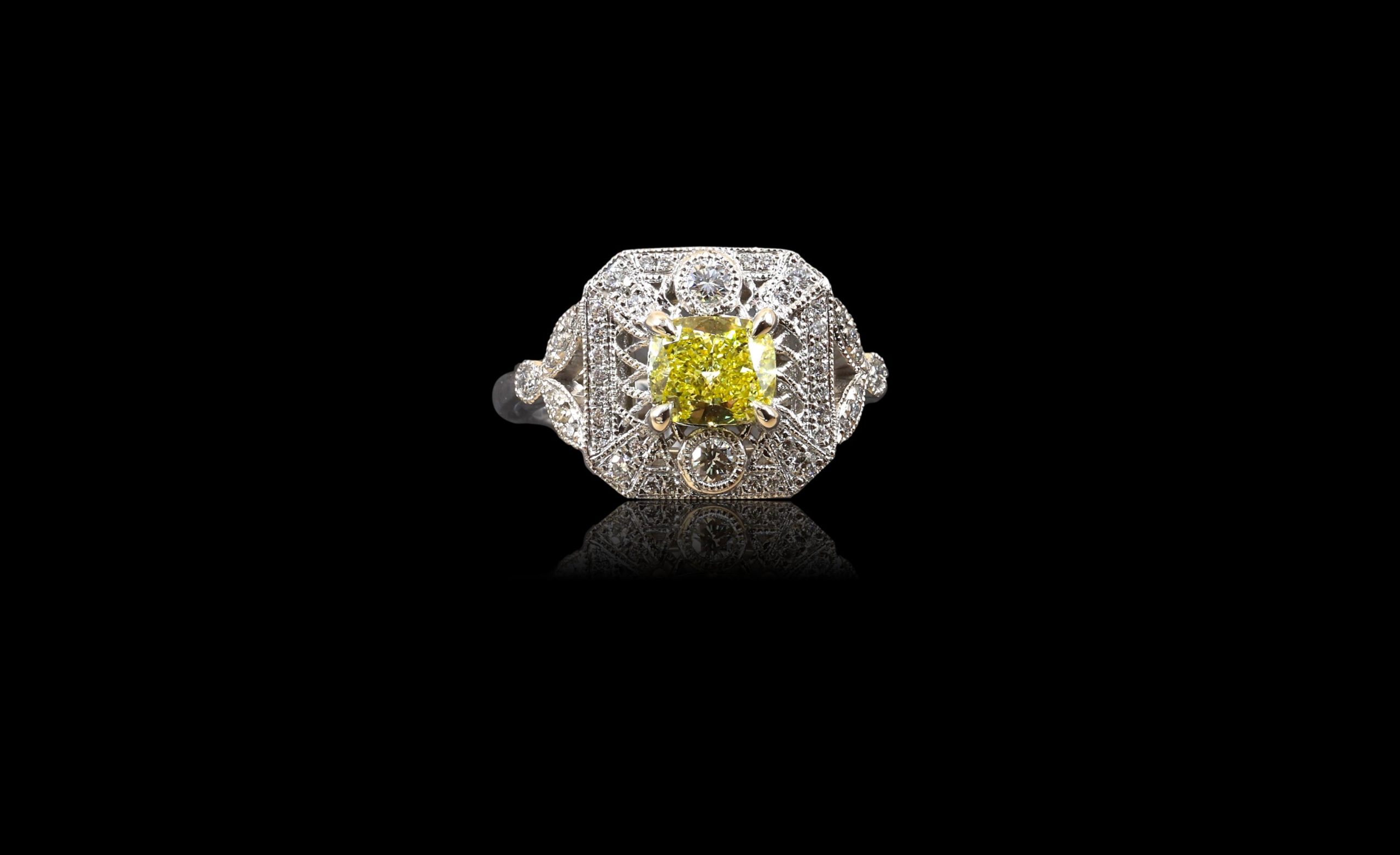 Bague diamant jaune platine - Antikhor